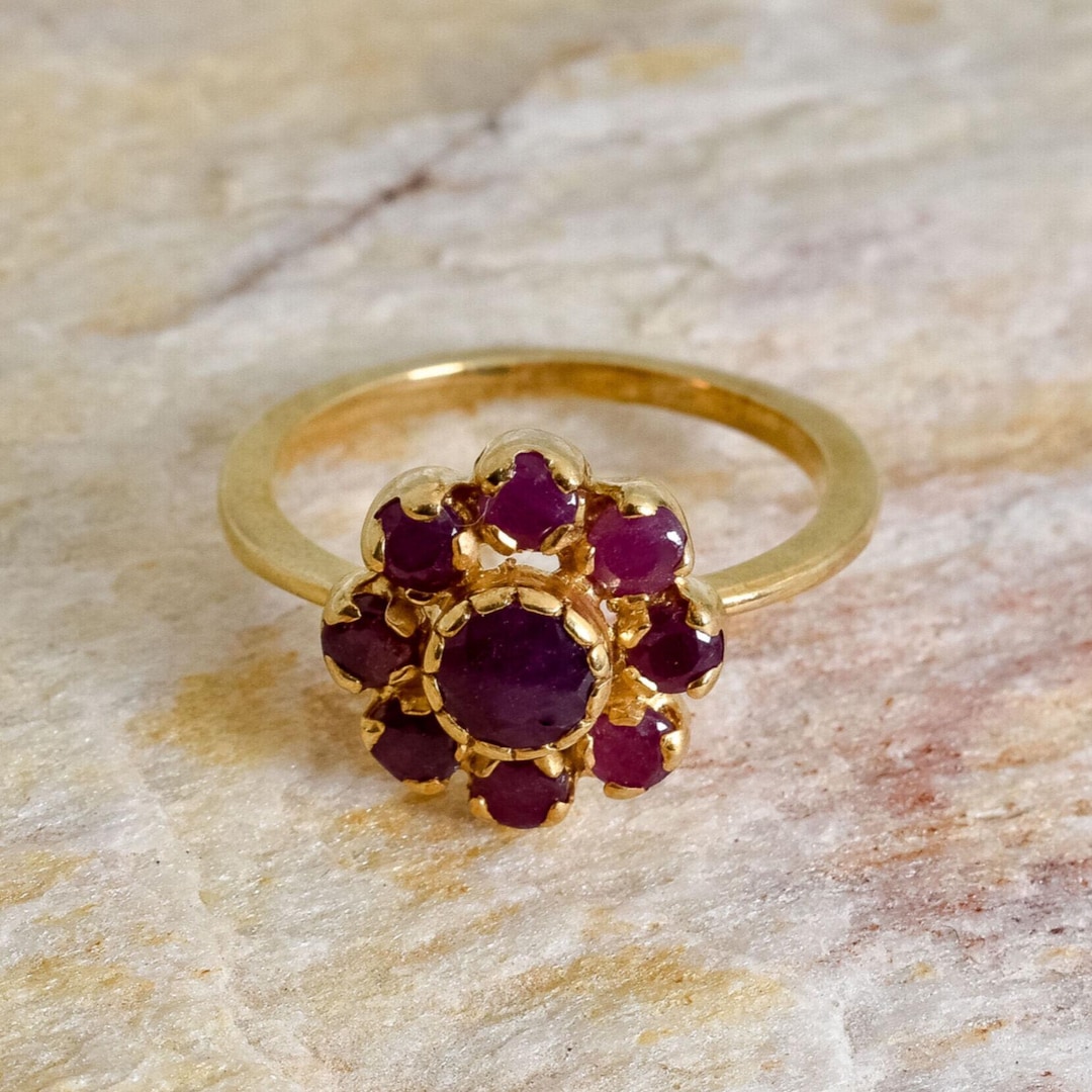 Gold Ruby Ring, Natural Ruby Ring, Gold Flower Ring, Red Ruby Ring, July Birthstone Gift ...