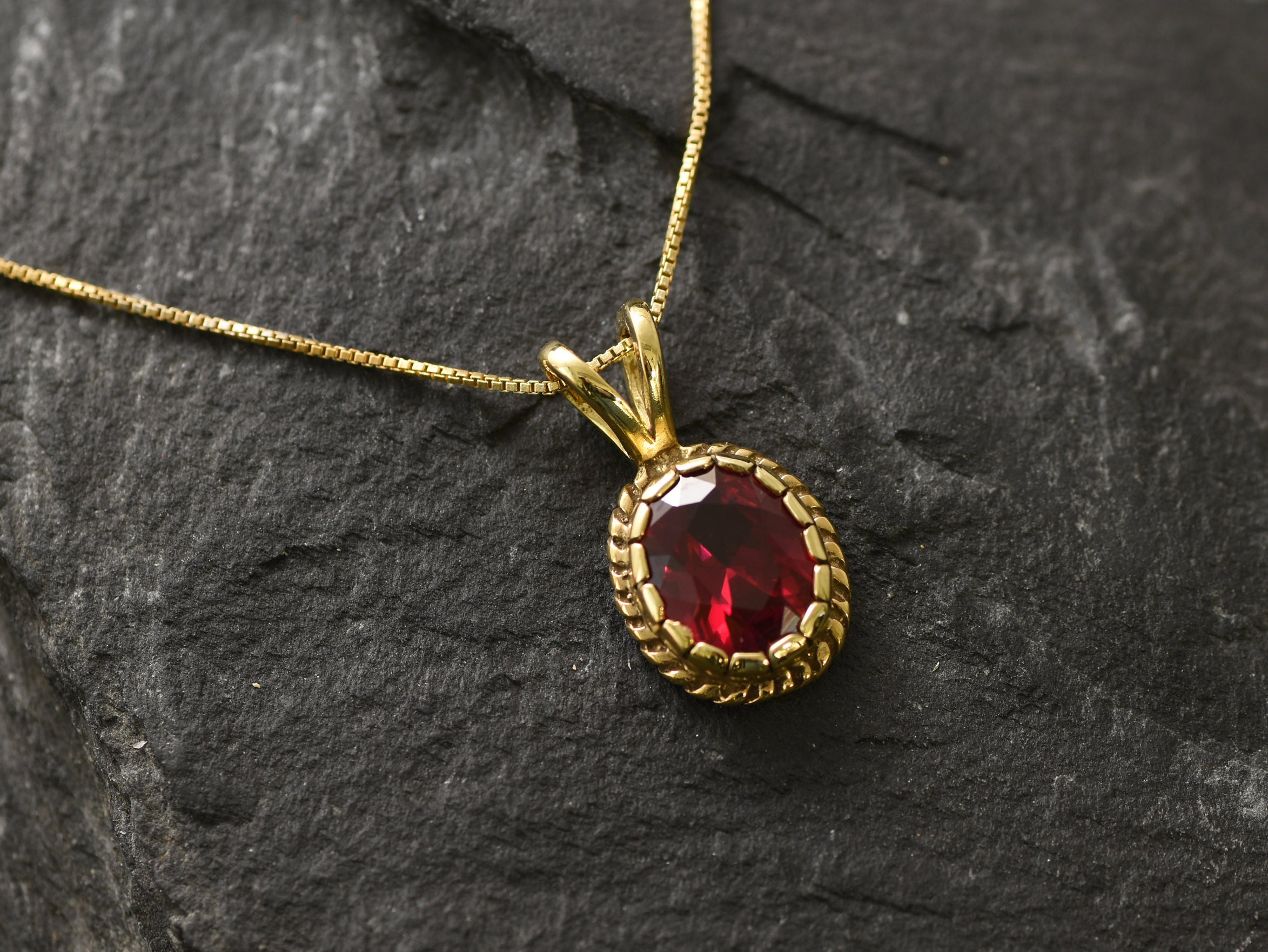 Gold Ruby Pendant Created Ruby Gold Vintage Pendant | Etsy