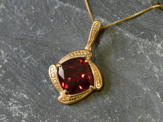 Gold Ruby Pendant Created Ruby Gold Vintage Pendant Square | Etsy