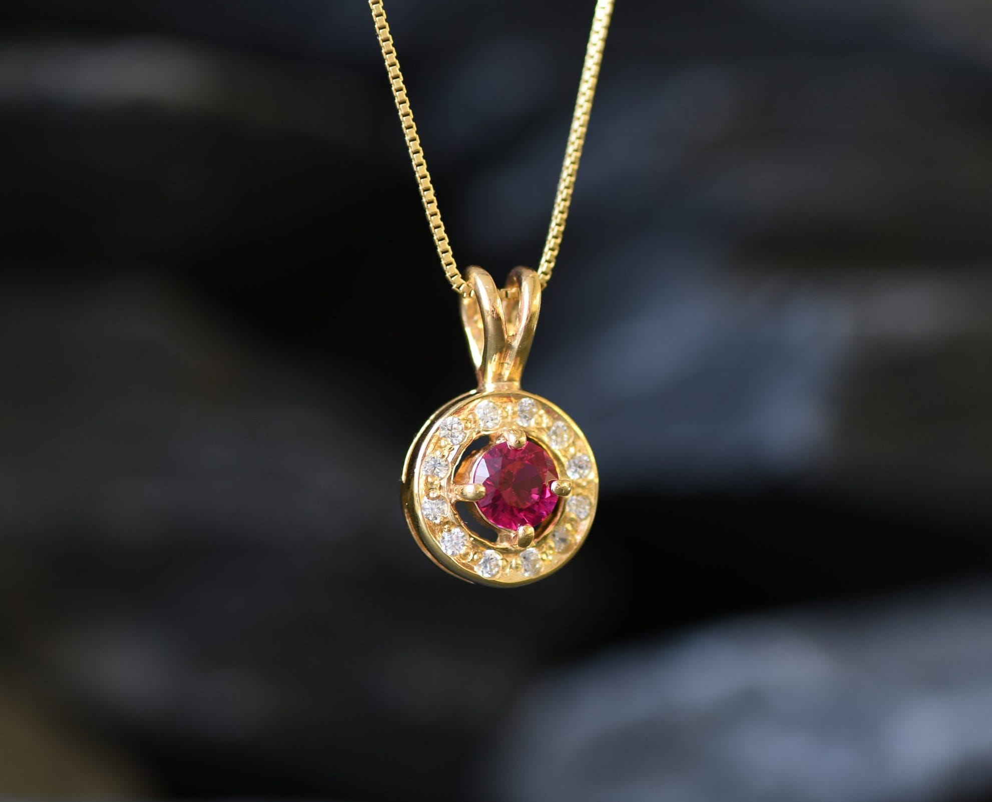 Gold Ruby Pendant Created Ruby Gold Vintage Pendant Red | Etsy