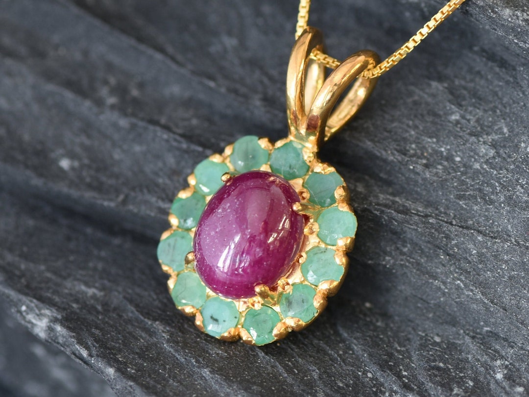 Gold Ruby Pendant, Natural Ruby, Natural Emerald, Victorian Pendant ...