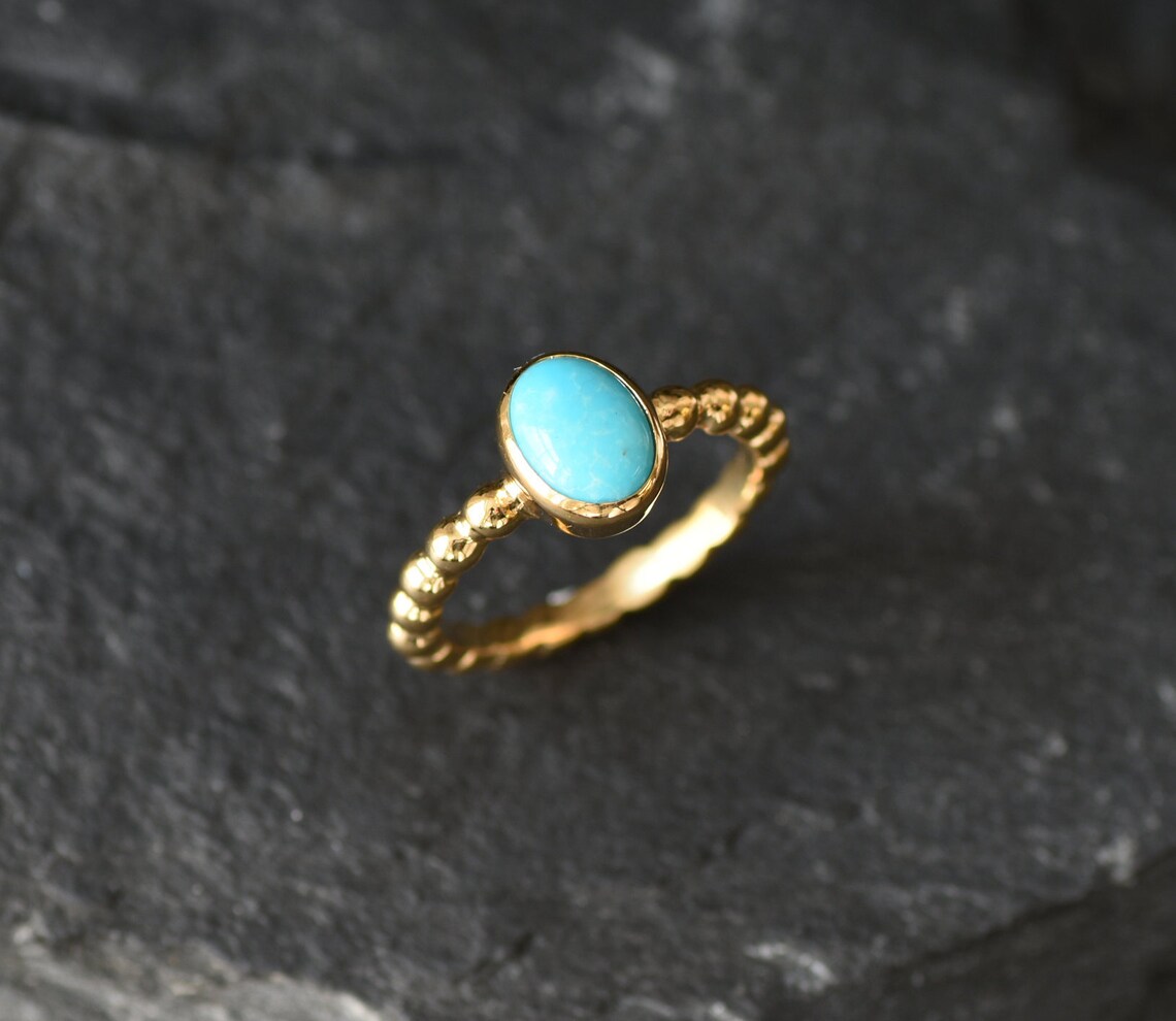 Gold Turquoise Ring Natural Turquoise Dainty Blue Ring | Etsy