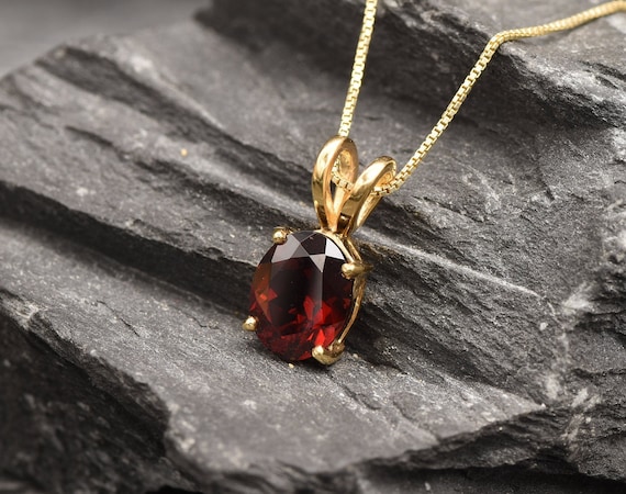 Gold Garnet Pendant Natural Garnet January Birthstone Gold | Etsy