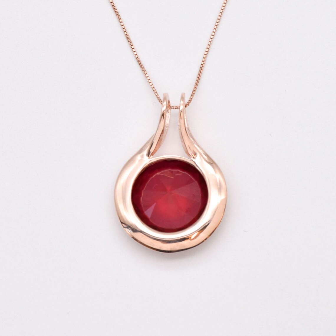 Ruby Statement Necklace, Rose Gold Ruby Necklace, Round Ruby Pendant ...