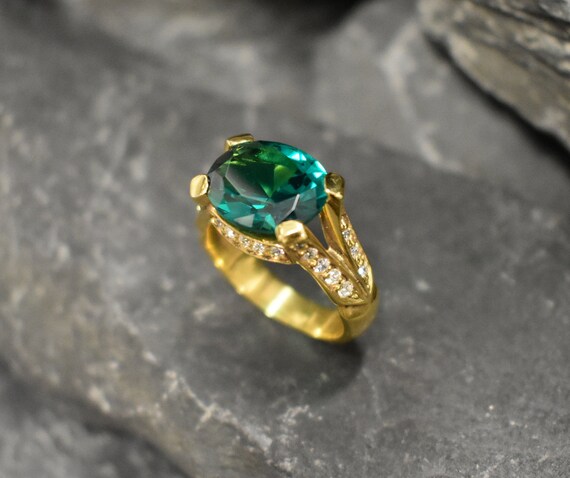 Gold Emerald Ring Created Emerald Antique Ring Gold Plated | Etsy