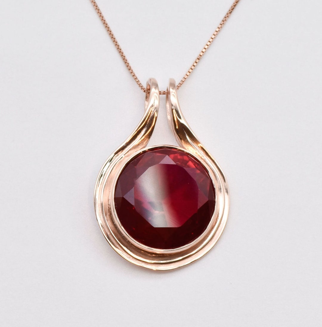 Ruby Statement Necklace, Rose Gold Ruby Necklace, Round Ruby Pendant, Created Ruby Pendant, July ...
