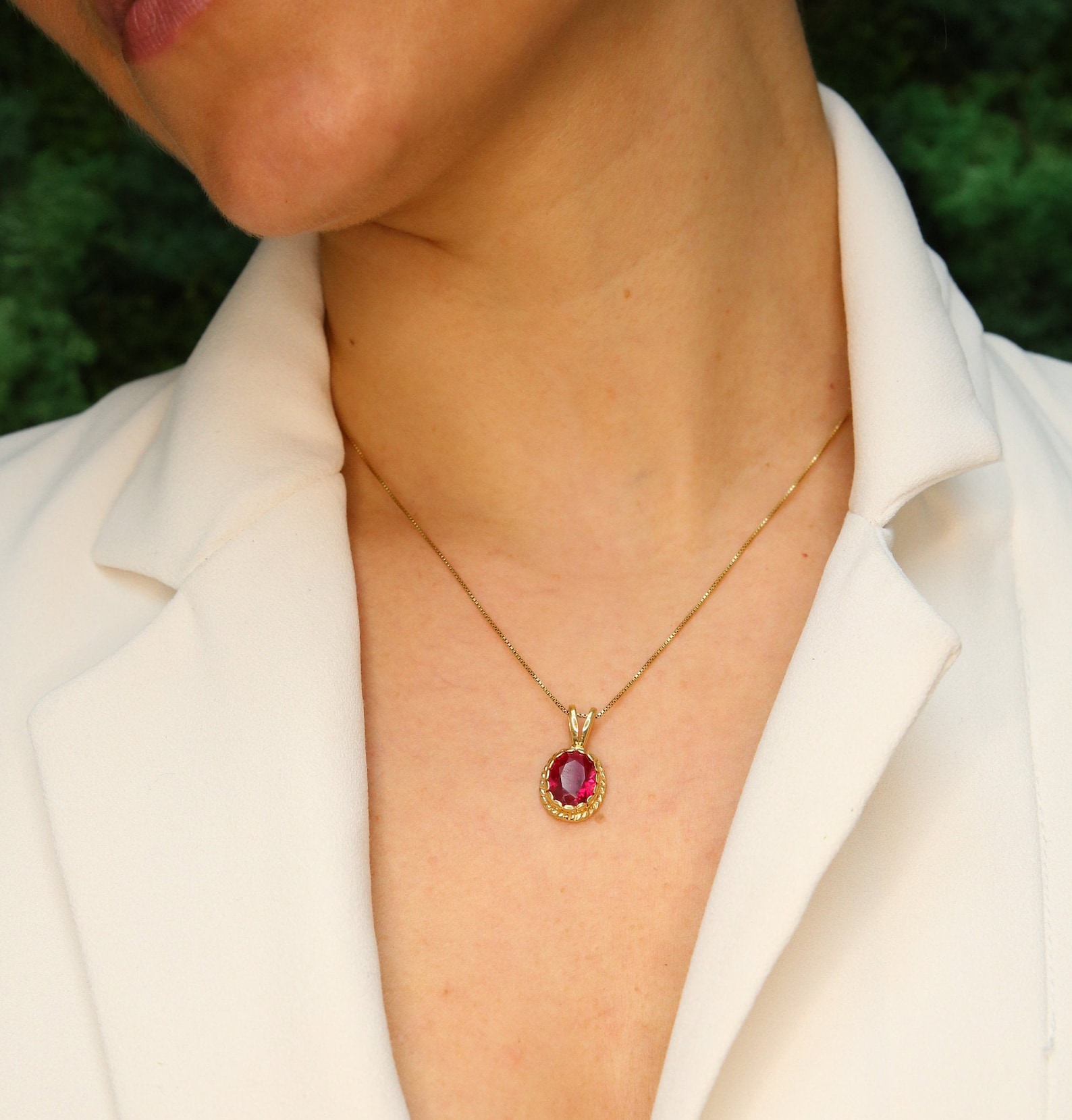 Gold Ruby Pendant Created Ruby Gold Vintage Pendant | Etsy UK