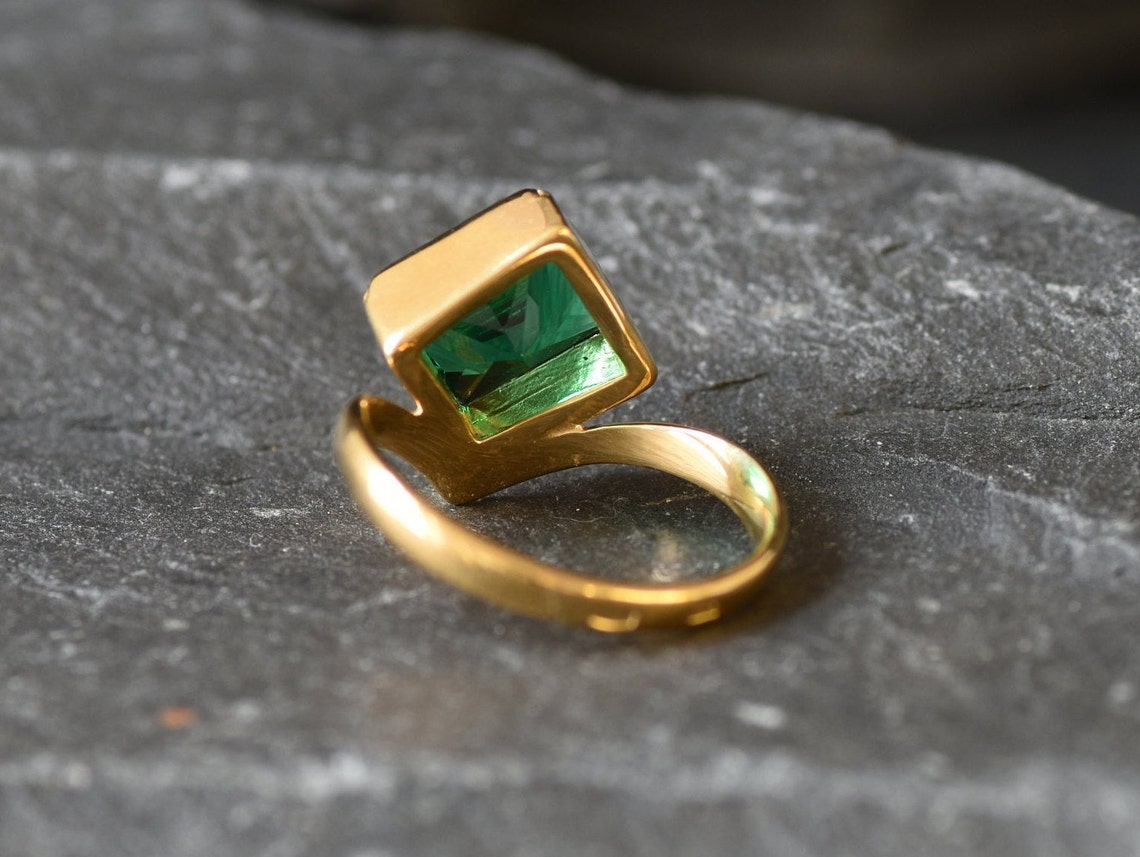 Gold Emerald Ring Created Emerald Gold Square Ring Gold | Etsy
