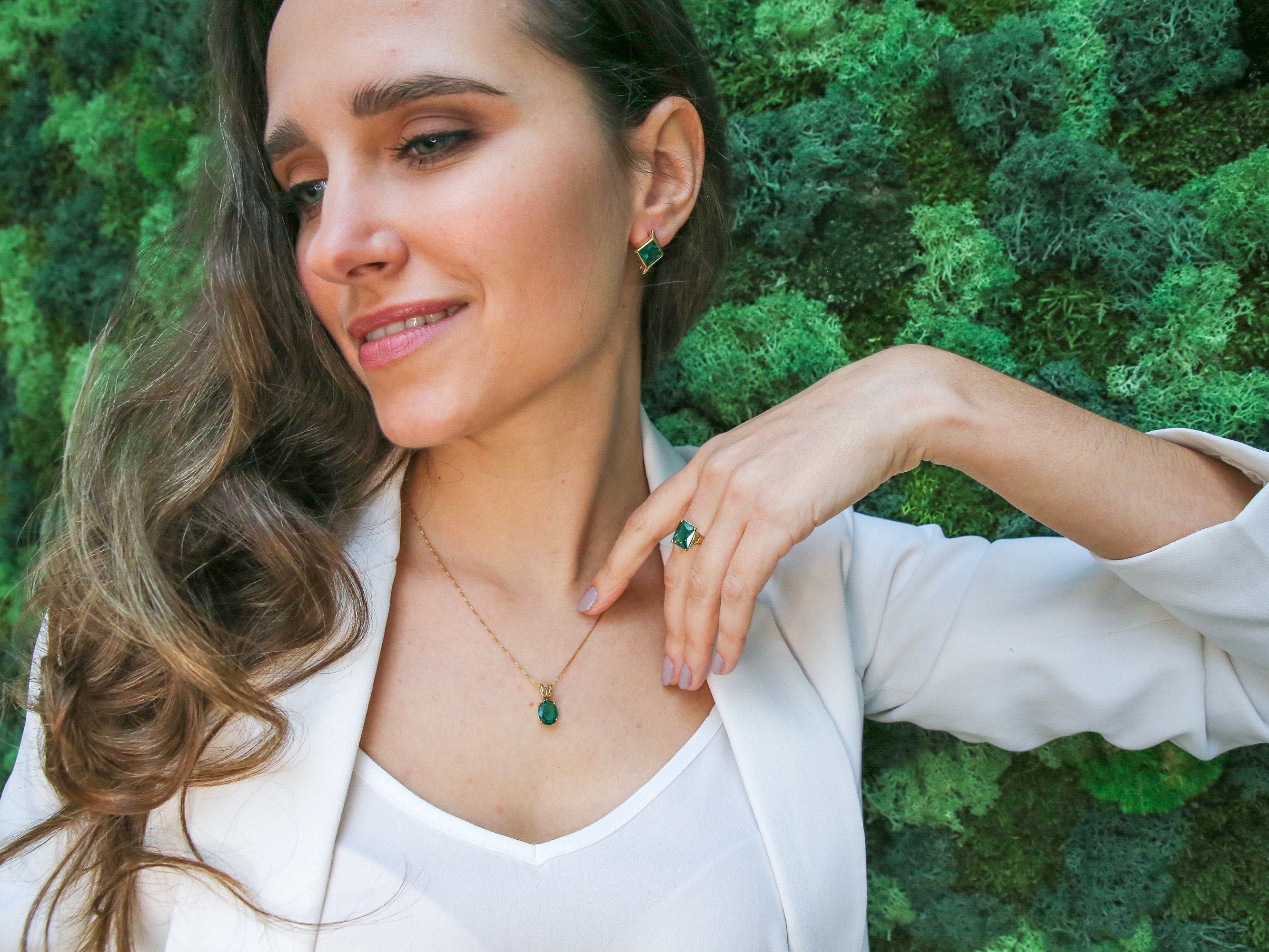 Gold Emerald Earrings Created Emerald Square Studs Princess | Etsy