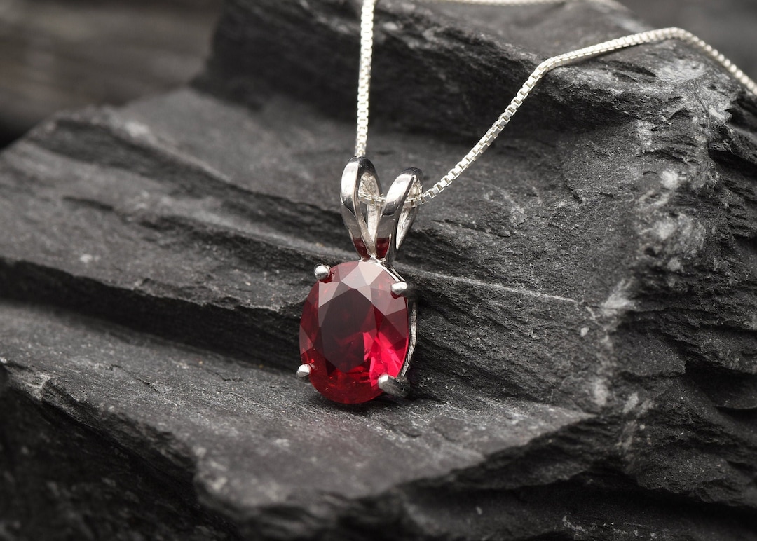 Red Ruby Pendant, Created Ruby, White Gold Necklace, Red Oval Pendant ...