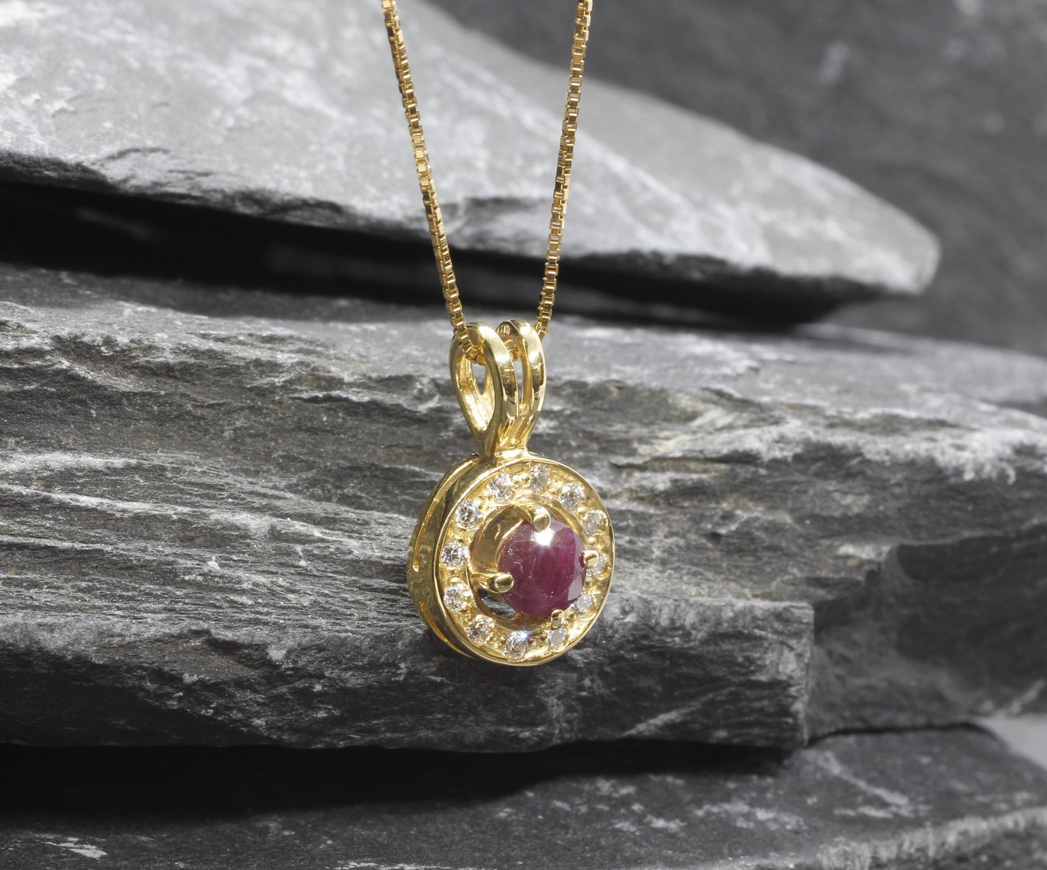 Gold Ruby Pendant Natural Ruby Round Dainty Pendant July - Etsy UK