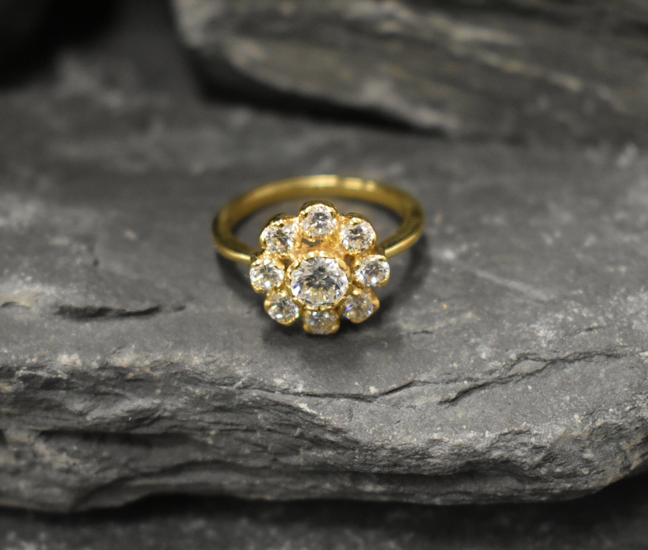 Gold Flower Ring Diamond Ring Created CZ Diamond Gold | Etsy