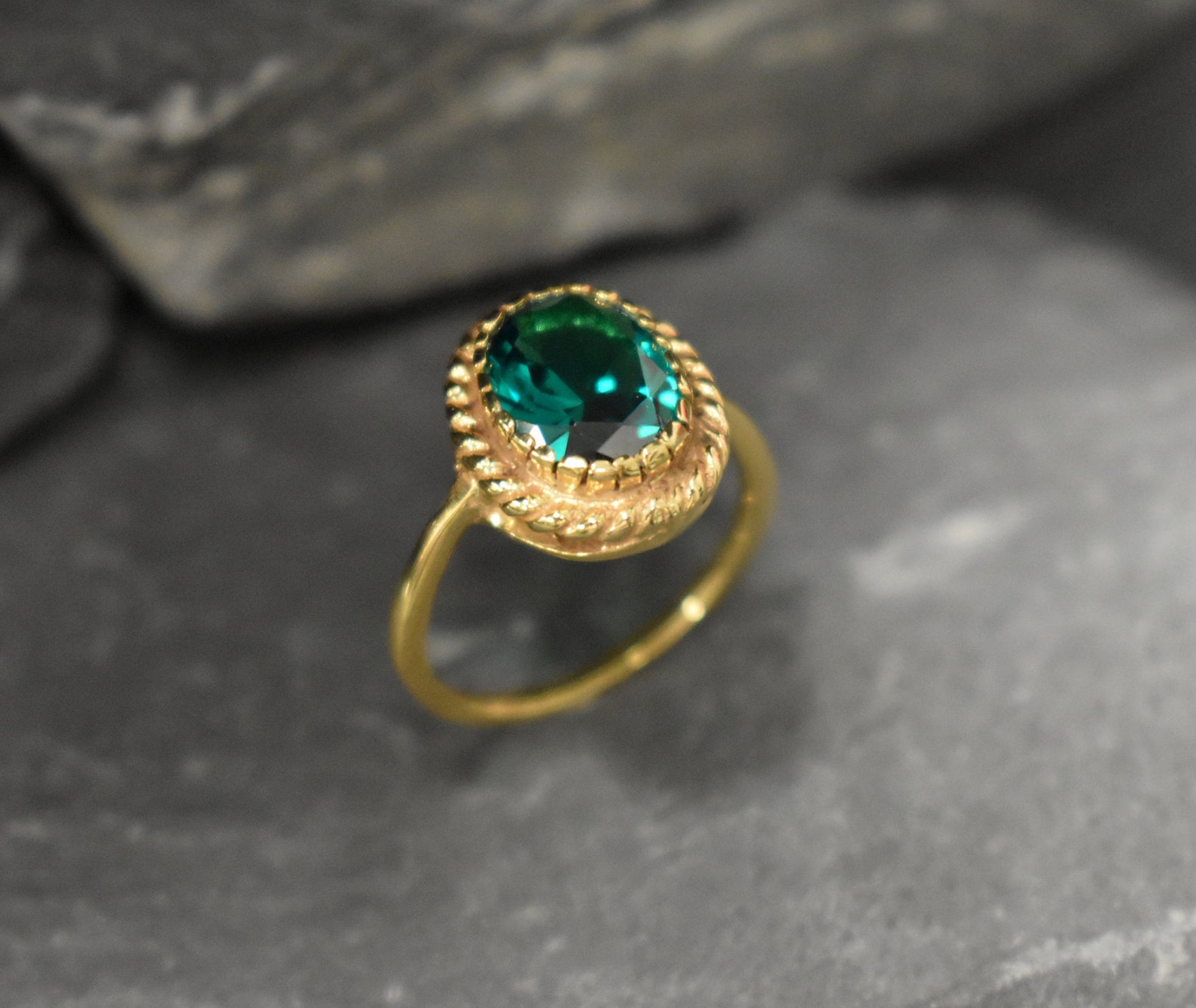 Gold Emerald Ring Created Emerald Antique Ring Gold Plated - Etsy