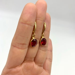 Ruby Drop Earrings, Created Ruby Earrings, Red Ruby Earrings, Gold Ruby Earrings, Red Drop ...