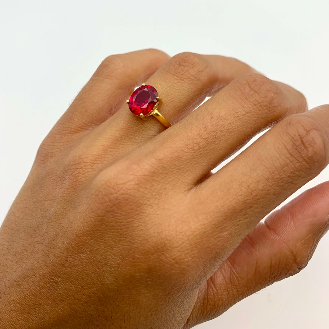 Gold Ruby Ring, Created Ruby, Red Oval Ring, Ruby Engagement Ring, Gold Vermeil Ruby Ring ...