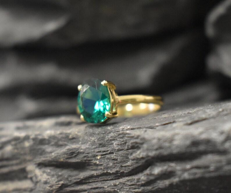 Gold Emerald Ring Created Emerald Solitaire Ring Gold | Etsy