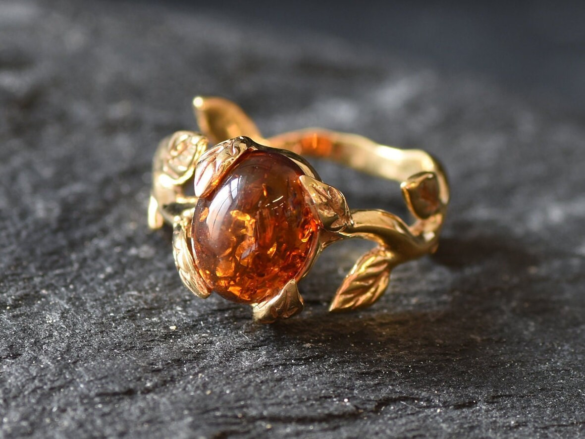 Gold Amber Ring Natural Amber Gold Leaf Ring Branch Ring - Etsy UK