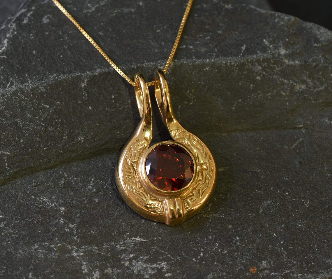 Gold Ruby Pendant Created Ruby Egyptian Pendant Red Round | Etsy