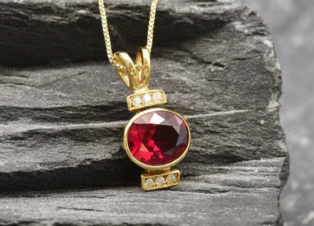 Gold Ruby Pendant, Created Red Ruby, Christmas Gift for Her, Gift for ...