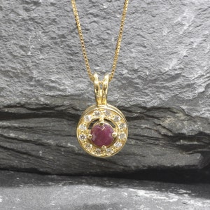 Gold Ruby Pendant, Natural Ruby, Round Dainty Pendant, July Birthstone ...