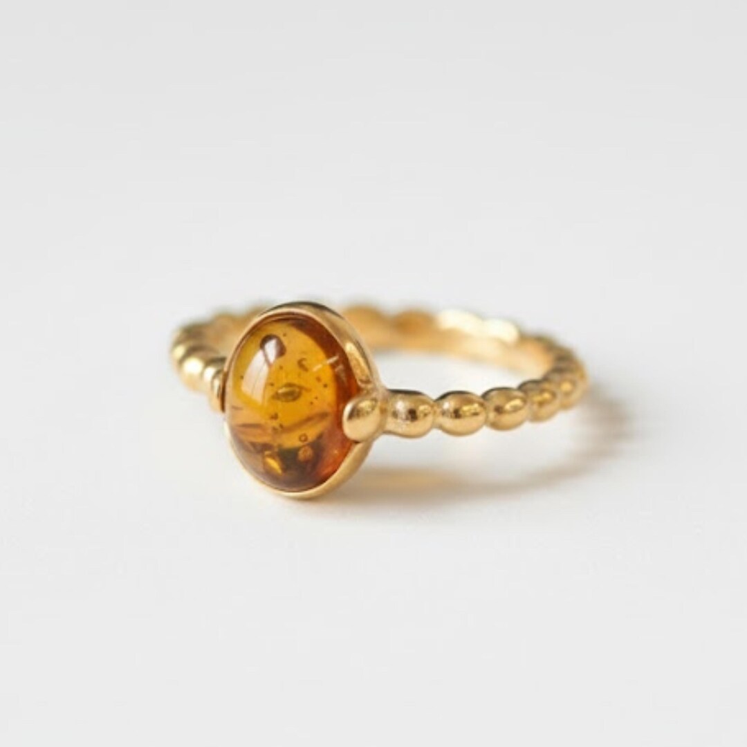 Gold Amber Ring, Natural Amber, Gold Plated Ring, Solitaire Ring, 3 ...