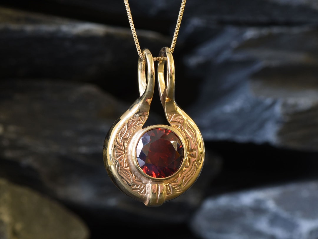 Gold Ruby Pendant, Created Ruby, Egyptian Pendant, Red Round Pendant ...
