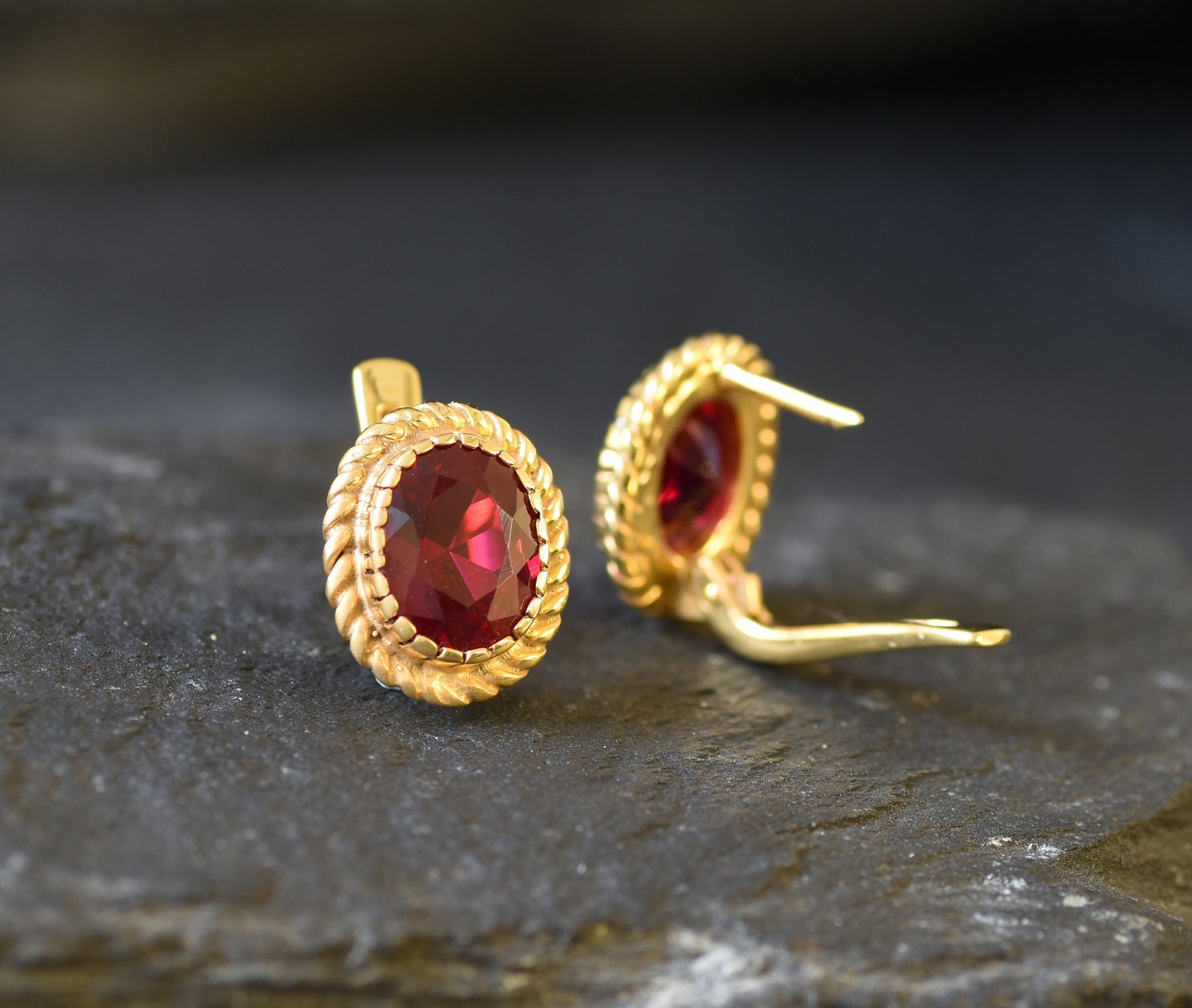 Gold Ruby Earrings Created Ruby Vintage Earrings Gold | Etsy