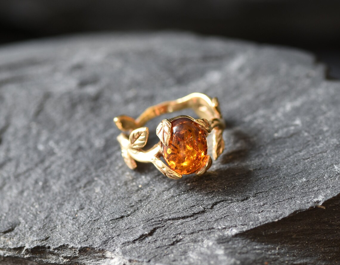 Gold Amber Ring Natural Amber Gold Leaf Ring Branch Ring - Etsy UK