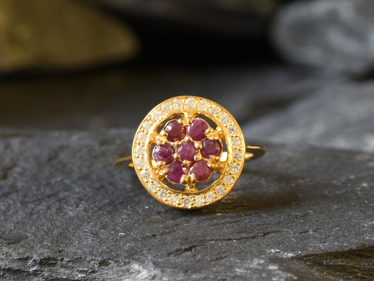 Gold Ruby Ring Natural Ruby Ring Gold Flower Ring Vintage - Etsy