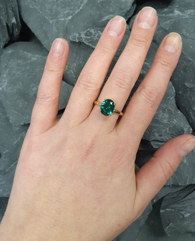 Gold Emerald Ring Created Emerald Solitaire Ring Gold | Etsy