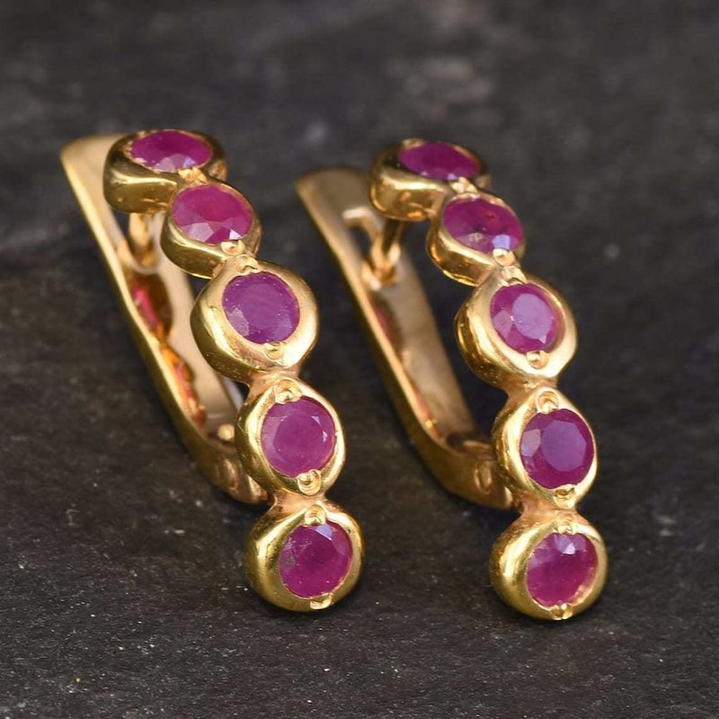 Gold Ruby Earrings - Etsy