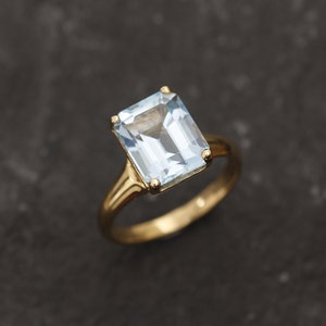 Gold Blue Topaz Ring, Square Ring, Natural Blue Topaz, Vintage Ring ...