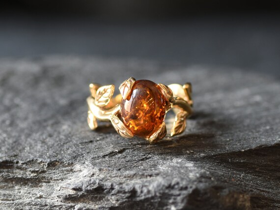 Gold Amber Ring Natural Amber Gold Leaf Ring Branch Ring | Etsy