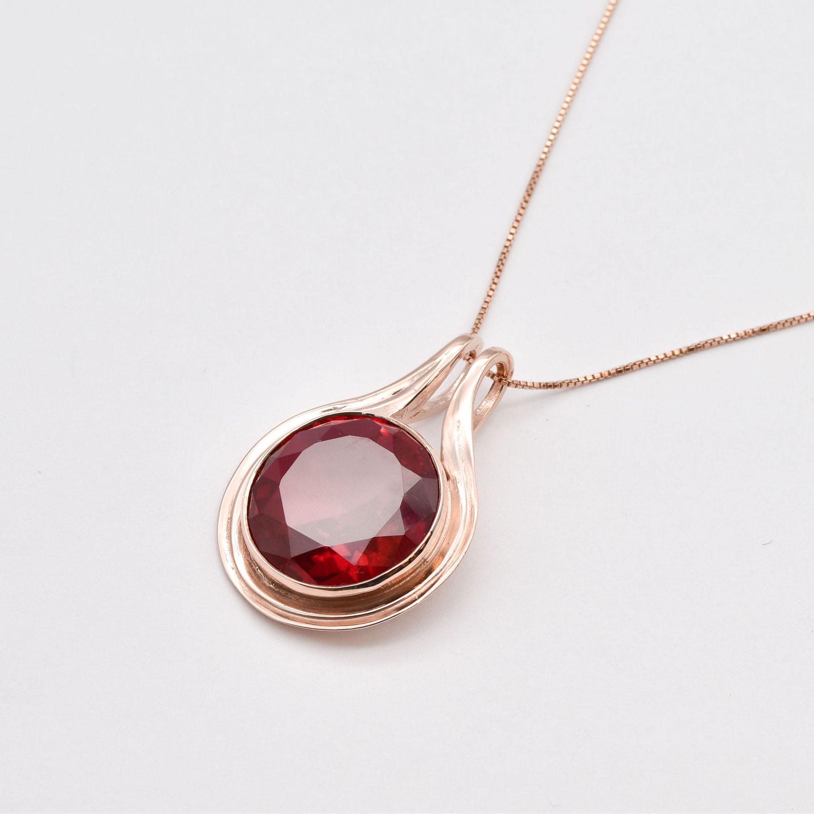 Ruby Statement Necklace, Rose Gold Ruby Necklace, Round Ruby Pendant ...