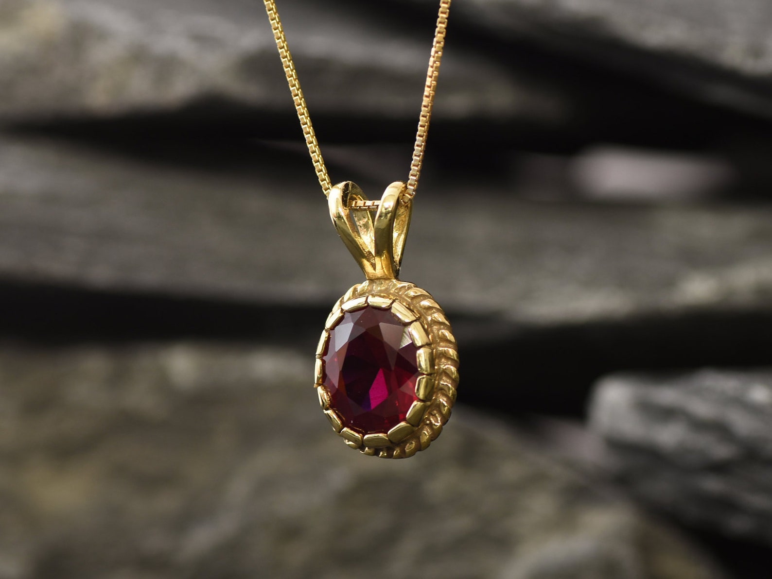 Gold Ruby Pendant Created Ruby Gold Vintage Pendant - Etsy