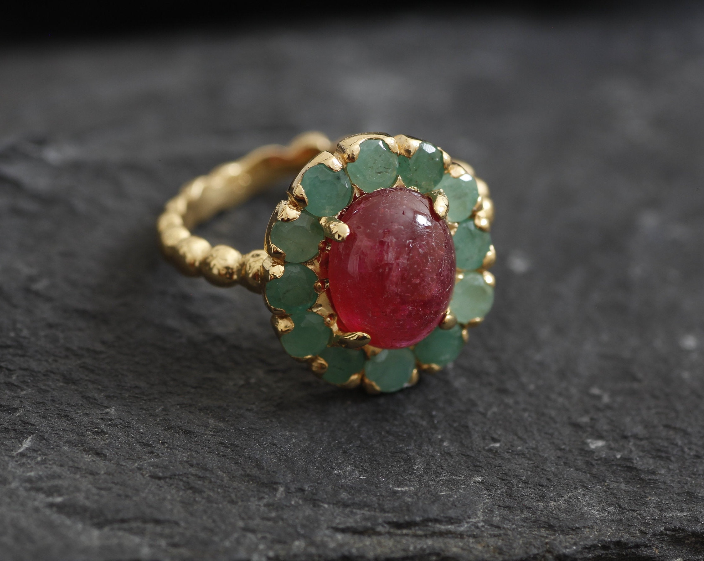 Gold Ruby Ring Natural Ruby Natural Emerald Victorian Ring | Etsy