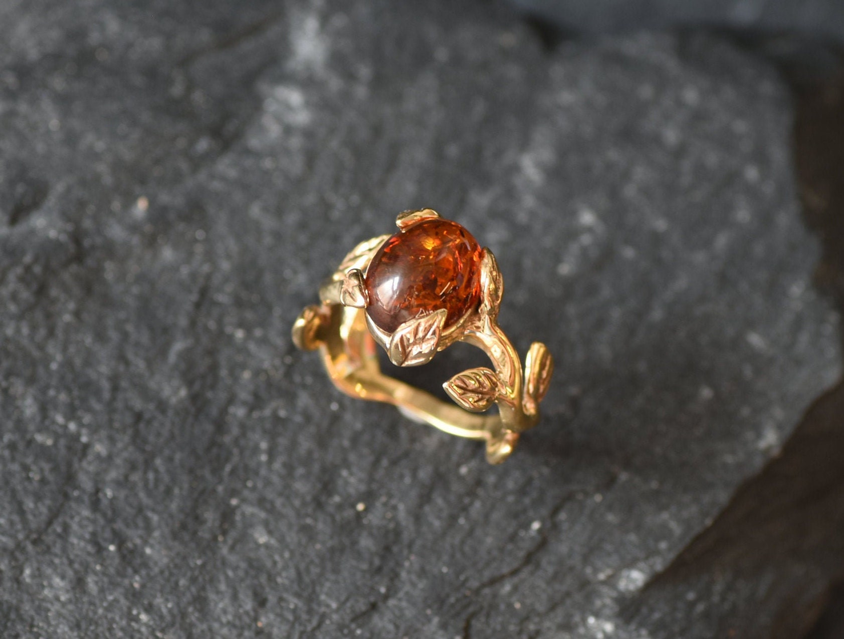 Gold Amber Ring Natural Amber Gold Leaf Ring Branch Ring - Etsy UK