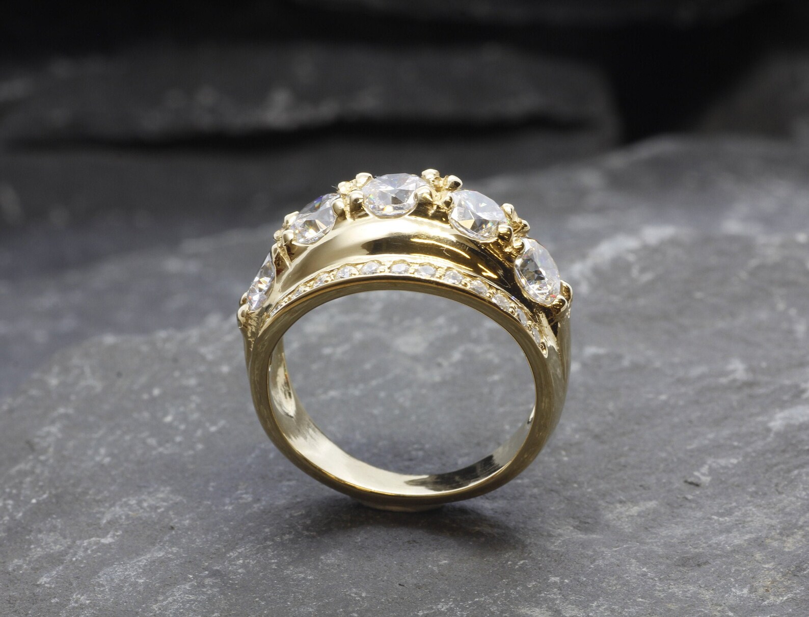 Thick Gold Band Diamond Band Wide Gold Ring Created - Etsy UK