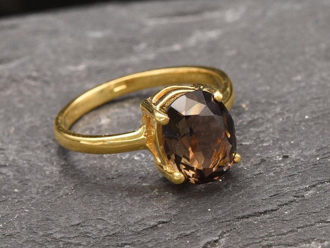 Smoky Topaz Ring, Natural Smoky Topaz, Gold Oval Ring, Gold Solitaire ...