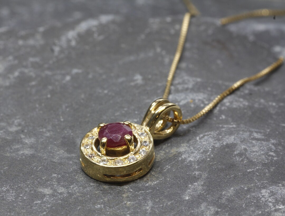 Gold Ruby Pendant, Natural Ruby, Round Dainty Pendant, July Birthstone ...