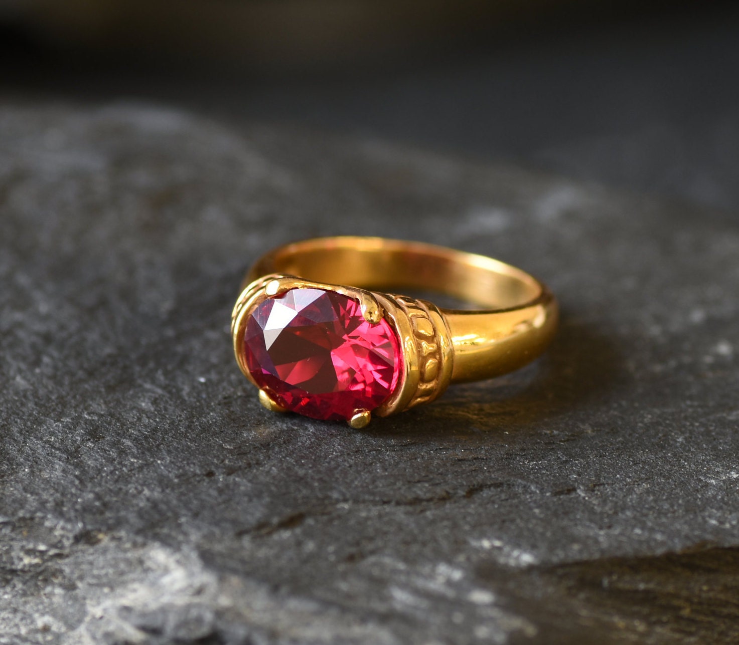 Gold Ruby Ring Antique Ring Created Ruby Gold Plated Ring | Etsy
