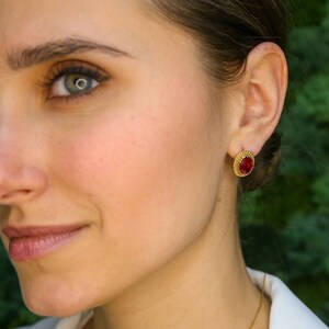Gold Ruby Earrings, Created Ruby, Vintage Earrings, Gold Plated Earrings, Red Ruby Studs, Red ...