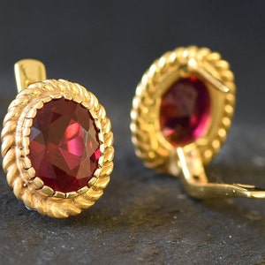Gold Ruby Earrings, Created Ruby, Vintage Earrings, Gold Plated Earrings, Red Ruby Studs, Red ...