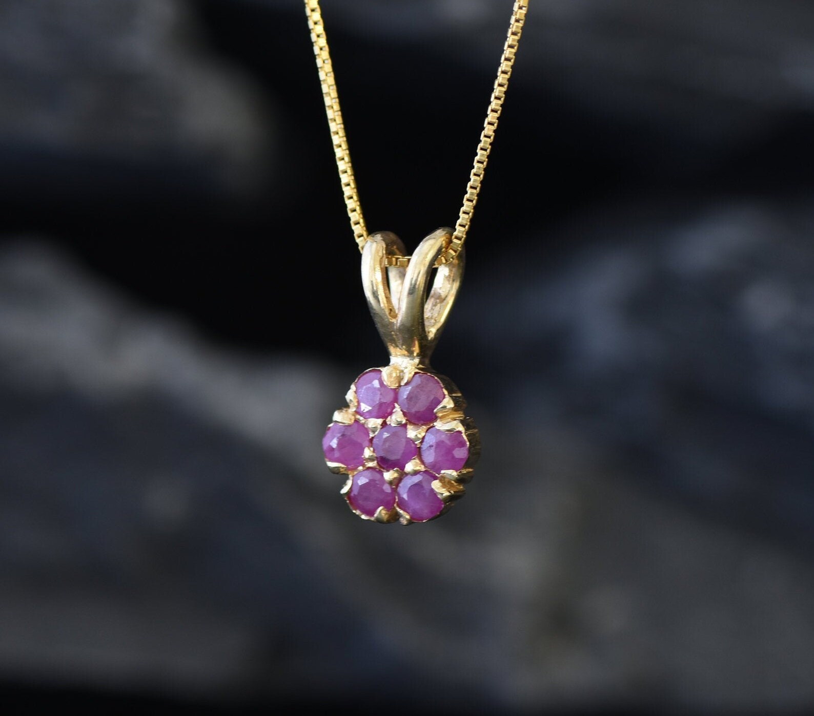 Gold Ruby Pendant Natural Ruby Red Flower Pendant Daisy | Etsy