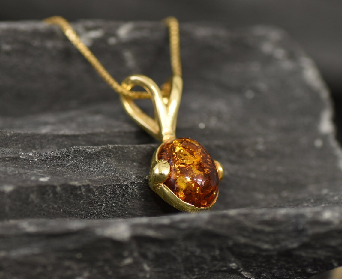 Gold Amber Pendant Natural Amber Amber Pendant Yellow Oval | Etsy