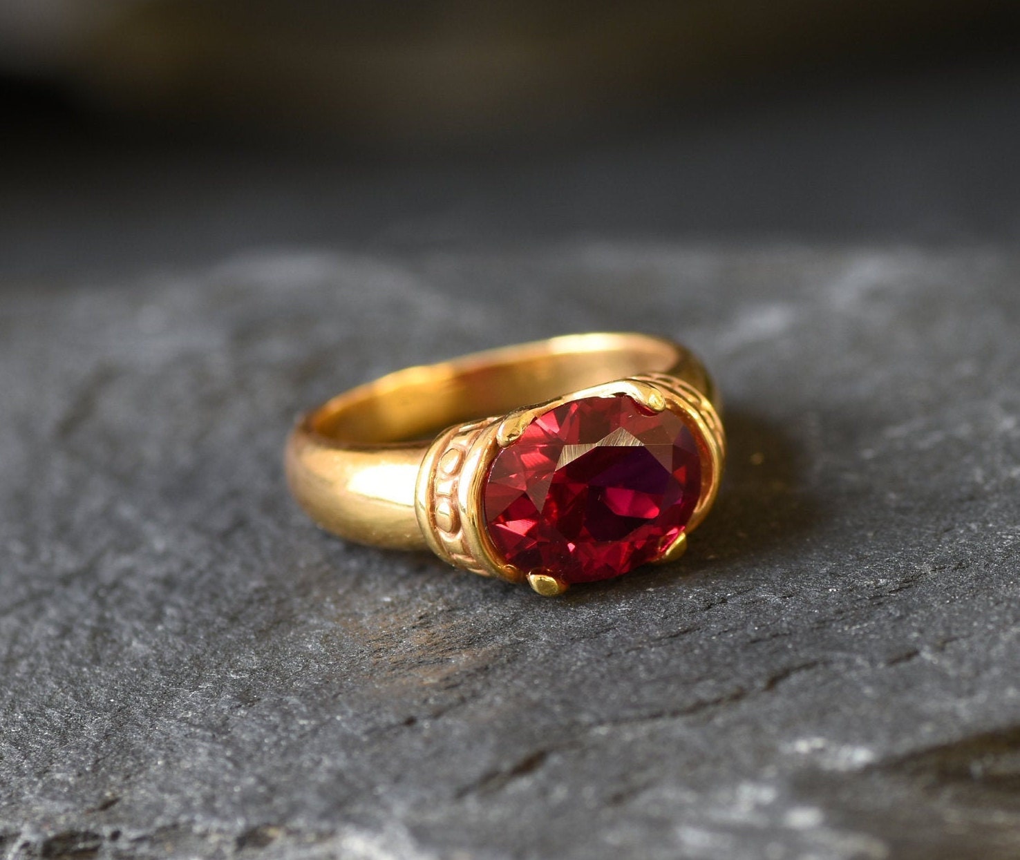 Gold Ruby Ring Antique Ring Created Ruby Gold Plated Ring | Etsy