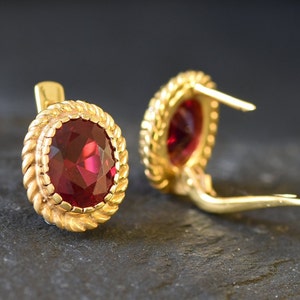 Gold Ruby Earrings, Created Ruby, Vintage Earrings, Gold Plated Earrings, Red Ruby Studs, Red ...