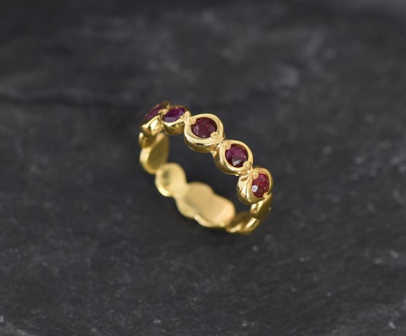 Gold Ruby Band Natural Ruby July Birthstone Gold Half | Etsy