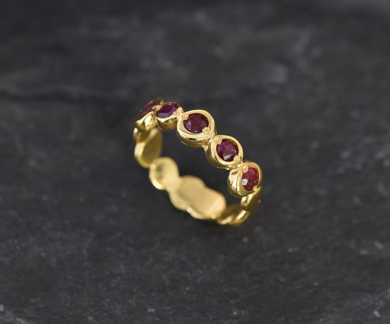 Gold Ruby Band Natural Ruby July Birthstone Gold Half | Etsy