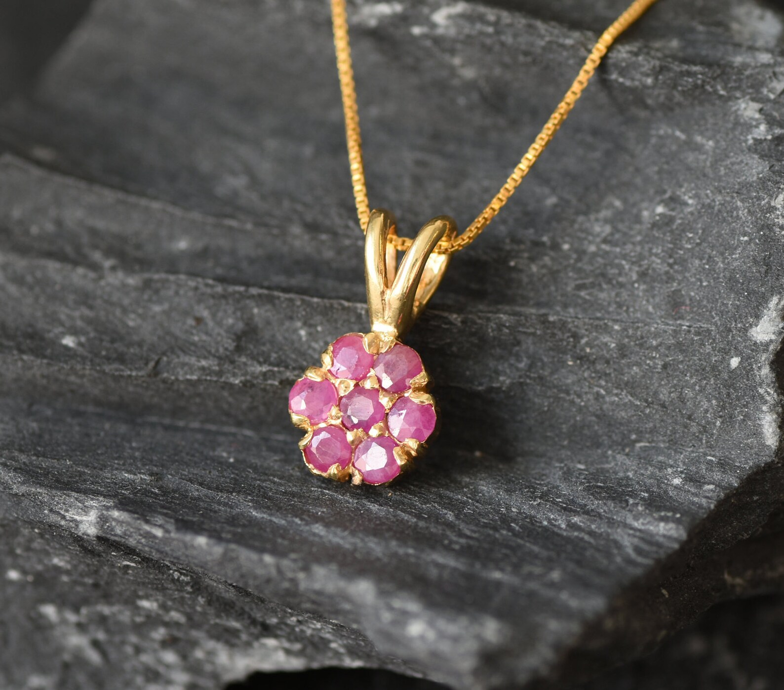 Gold Ruby Pendant Natural Ruby Red Flower Pendant Daisy | Etsy